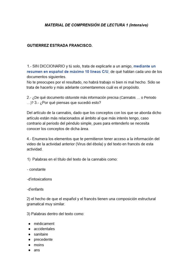 Manual de Comprensión Lectora Francés, Segunda Clase - SEMANA 2 B | PDF
