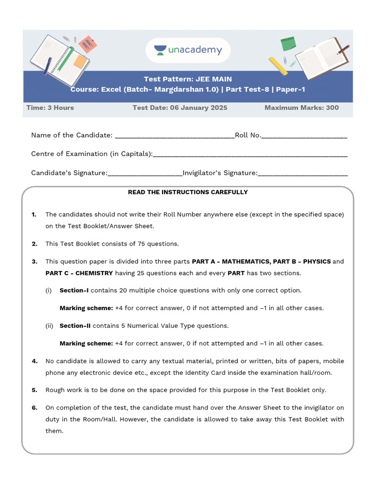 JEE Main Test Booklet Instructions | PDF | Waves