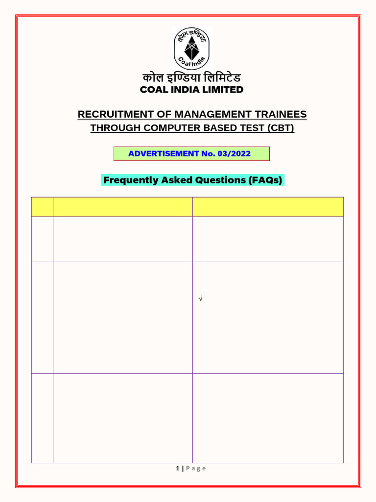 FAQs For Recruitment of Management Trainees Through Computer Based Test ...