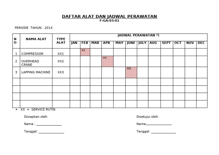2A. F-WHS-01-01 Daftar Alat Dan Jadwal Perawatan | PDF