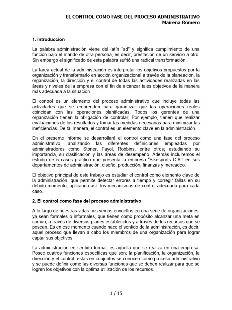 Introducción: El Control Como Fase Del Proceso Administrativo Mairena ...