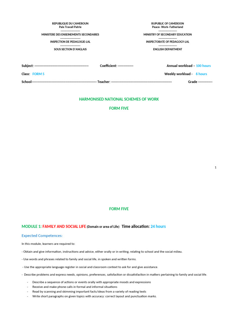Form 5 Harmonised Schemes For English Lang | PDF | Vocabulary | Information