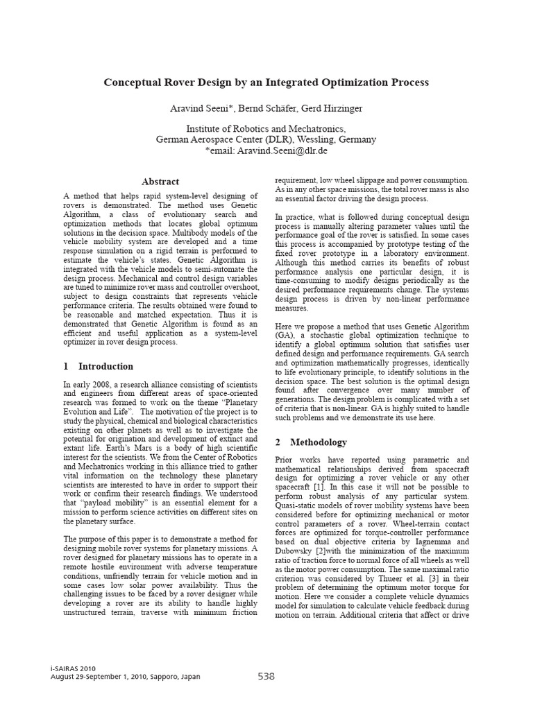 Conceptual Rover Design by An Integrated Optimization Process | PDF | Mathematical Optimization ...