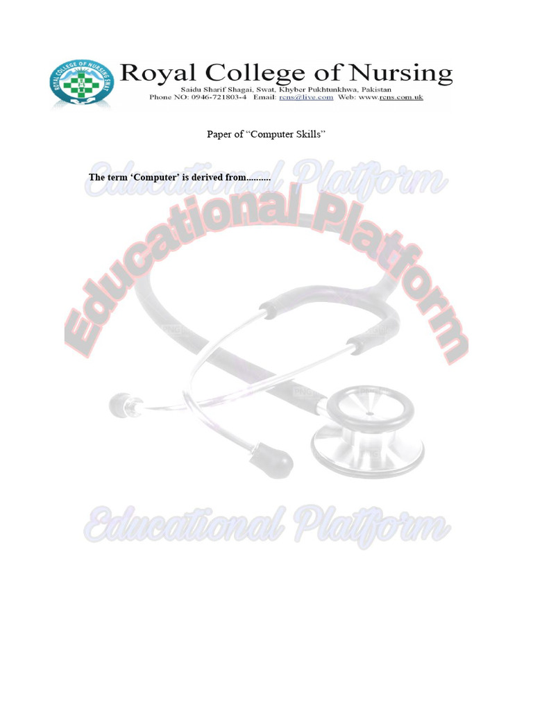 Computer 1st Semester BSN Mcqs by Royal College of Nursing,Educational ... Computer 1st Semester BSN Mcqs by Royal College of Nursing,Educational ...