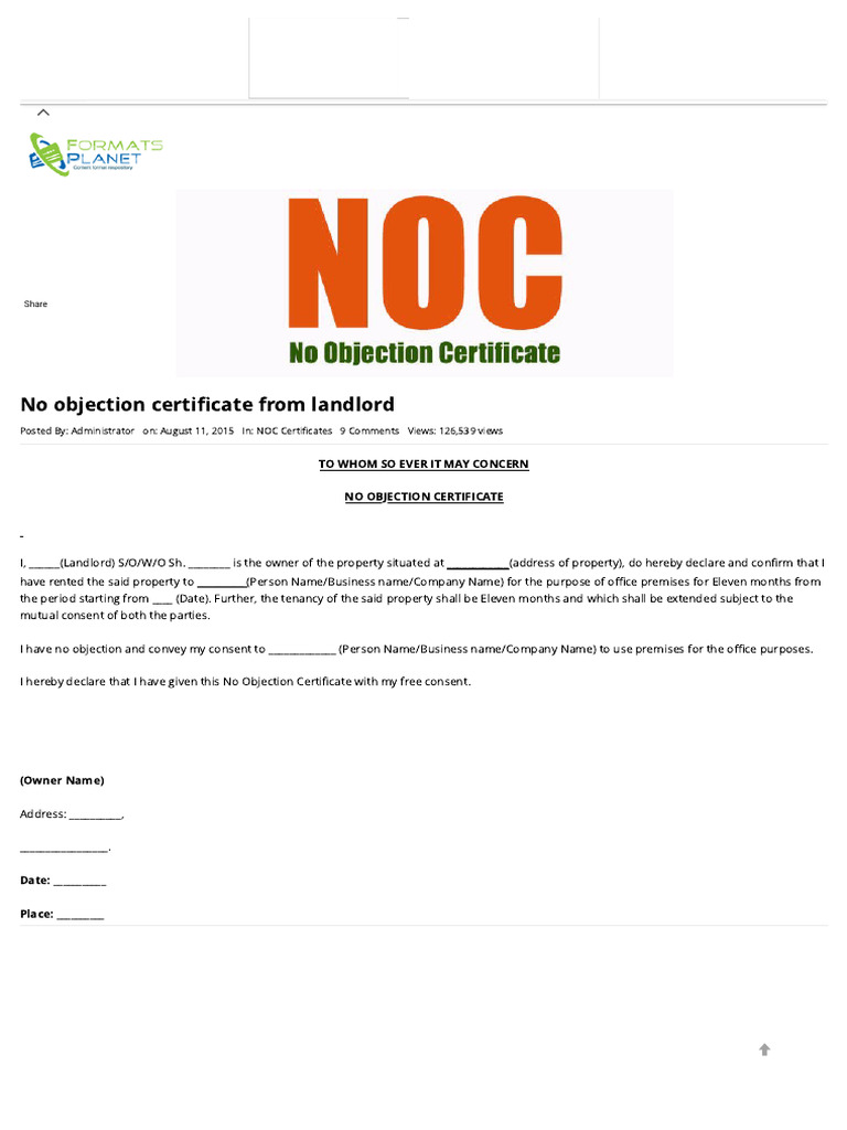 No Objection Certificate for Rental Use | PDF | Civil Law (Common Law ...