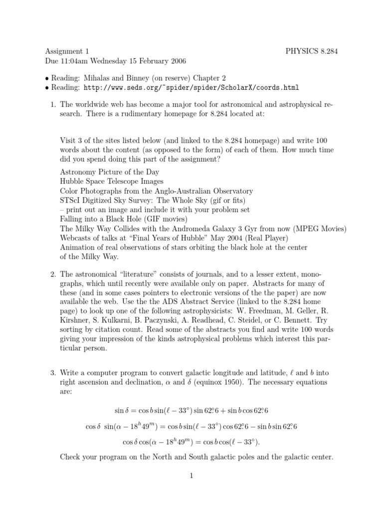 MIT Modern Astrophysics Problem Sets | PDF | Astronomy