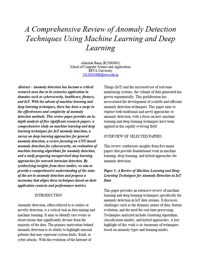 Anomaly Detection Review Pdf Machine Learning Deep Learning