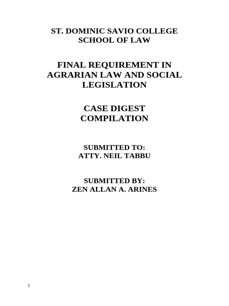 Agrarian Law and Social Legislation Case Digest | PDF | Statutory ...