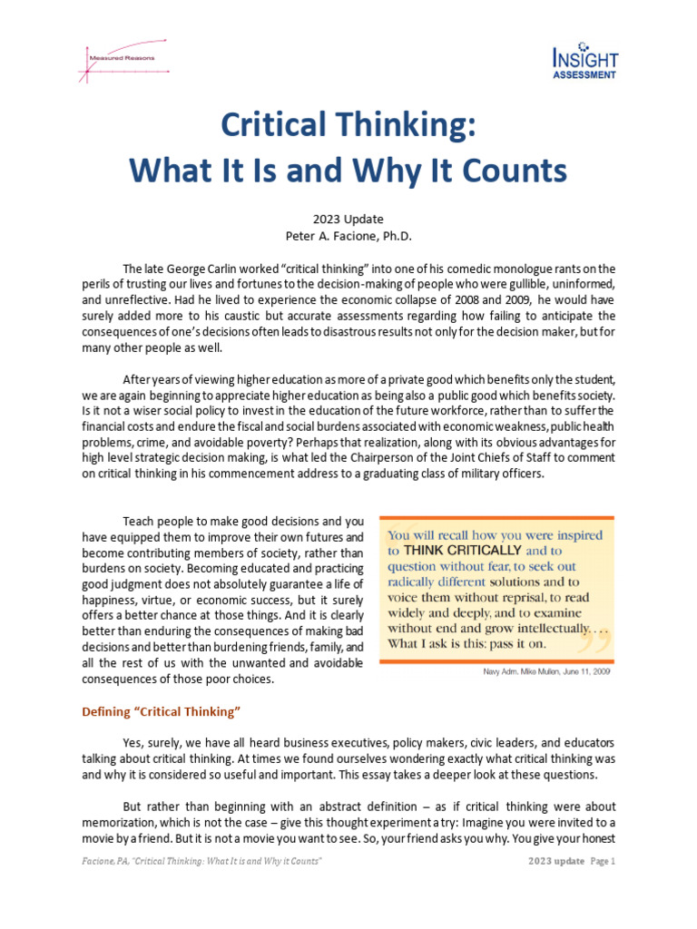 Understanding Critical Thinking | PDF | Critical Thinking | Thought