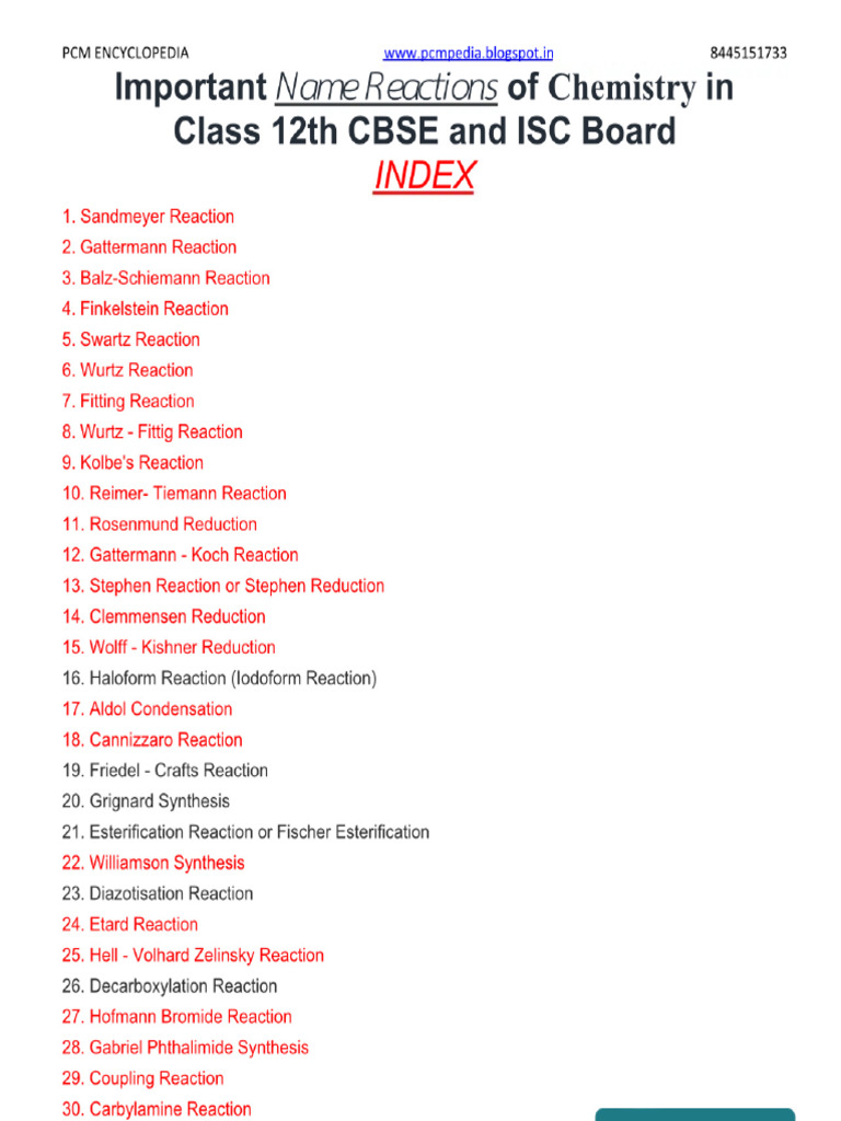 Name Reactions Class 12 Chemistry | PDF