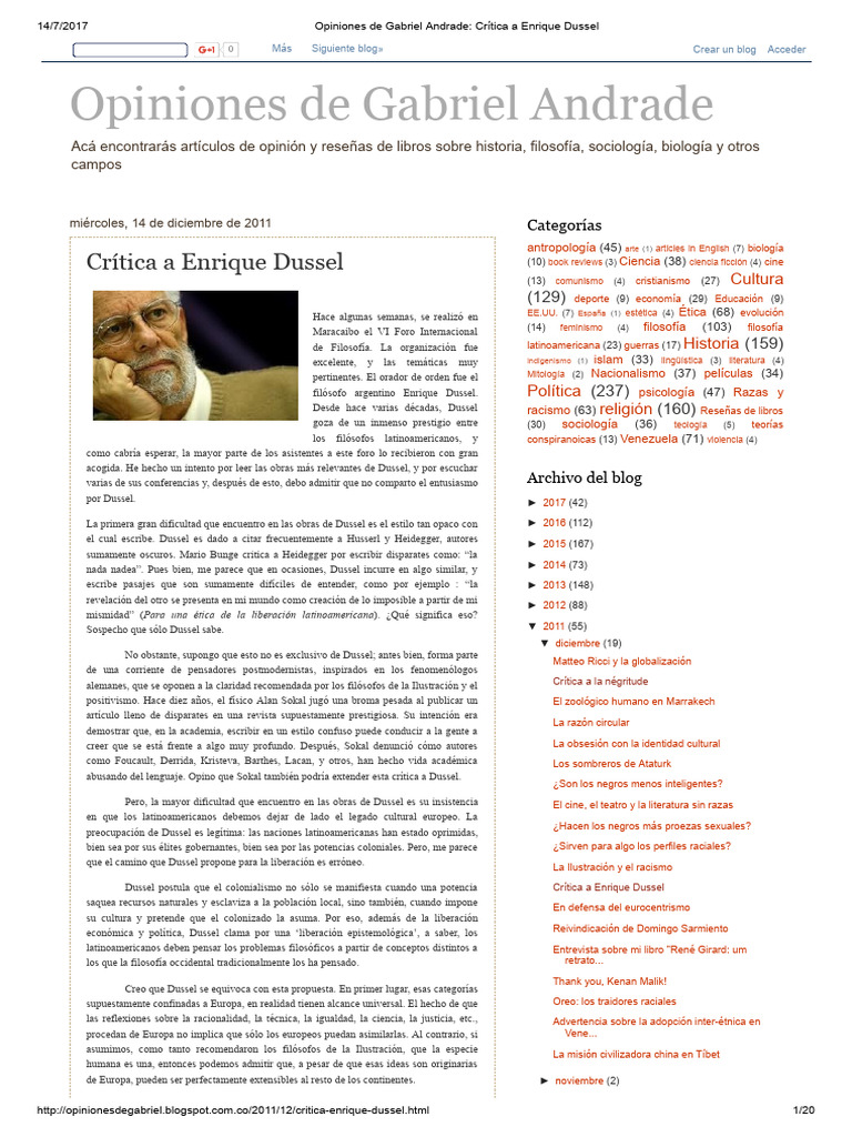 Crítica de Gabriel Andrade a Dussel | PDF | Martin Heidegger | Era de ...