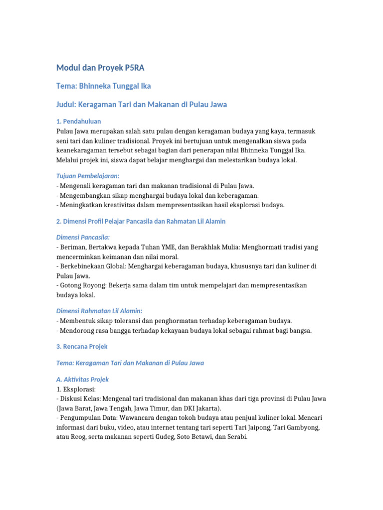 Modul Proyek P5RA Bhinneka Tunggal Ika | PDF