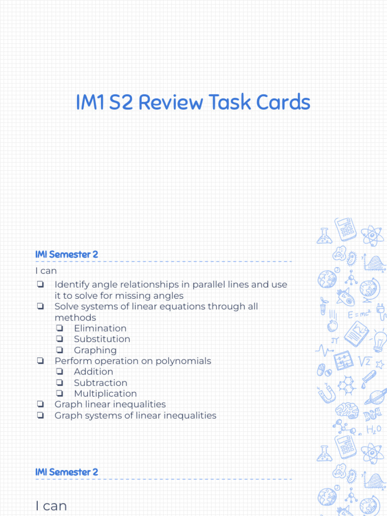 IM1 S2 Review Task Cards Answer Key | PDF | Equations | Abstract Algebra