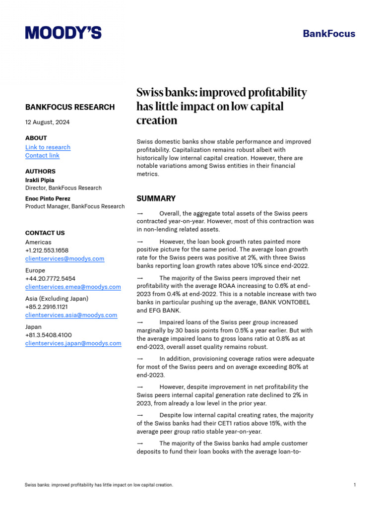 Swiss Banks: Profitability vs. Capital Creation | PDF | Banks | Credit ...