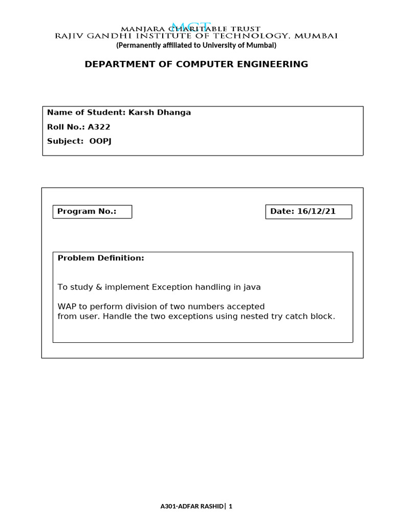 Java Exception Handling Example | PDF