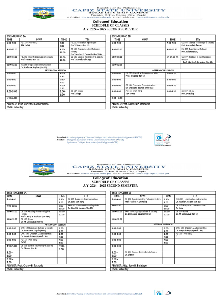 College of Education Class Schedule 2024-2025 | PDF
