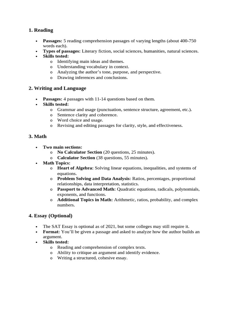 SAT Exam Structure and Skills | PDF