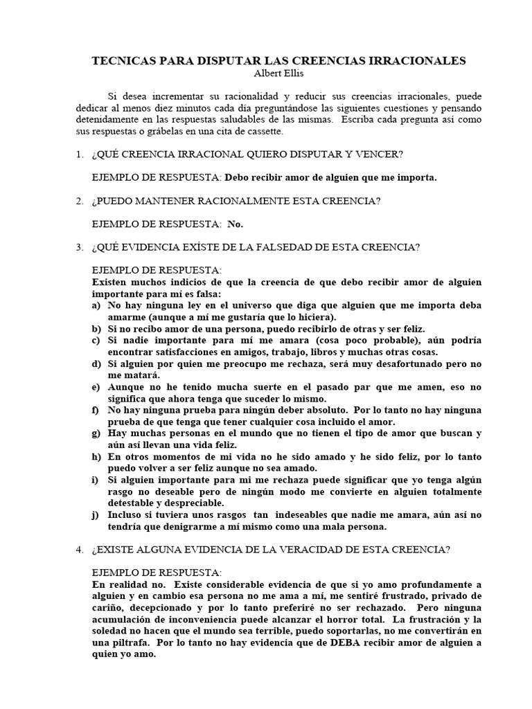 Disputa Creencias Irracionales Efectivamente | PDF | Amor | Terapia ...