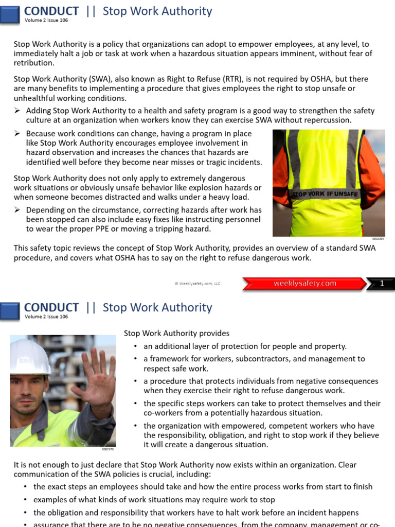 V2 106M Stop Work Authority | PDF | Occupational Safety And Health Administration | Occupational ...