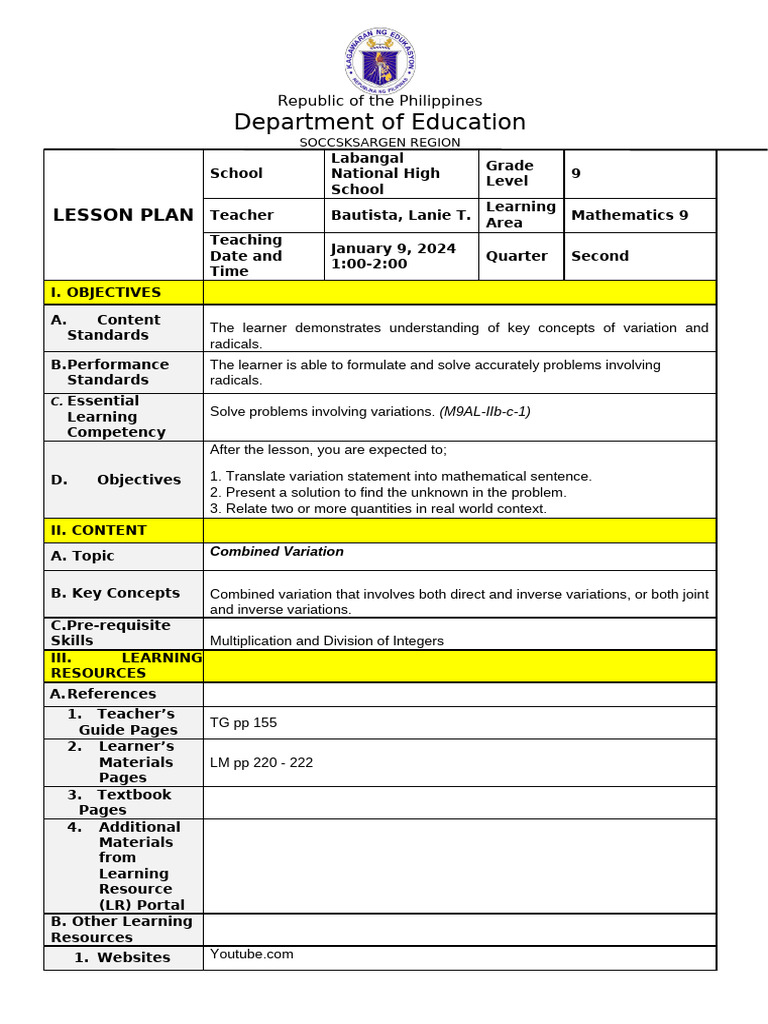 CO2 LESSON PLANBautista2023 2024 1 | PDF | Force | Learning