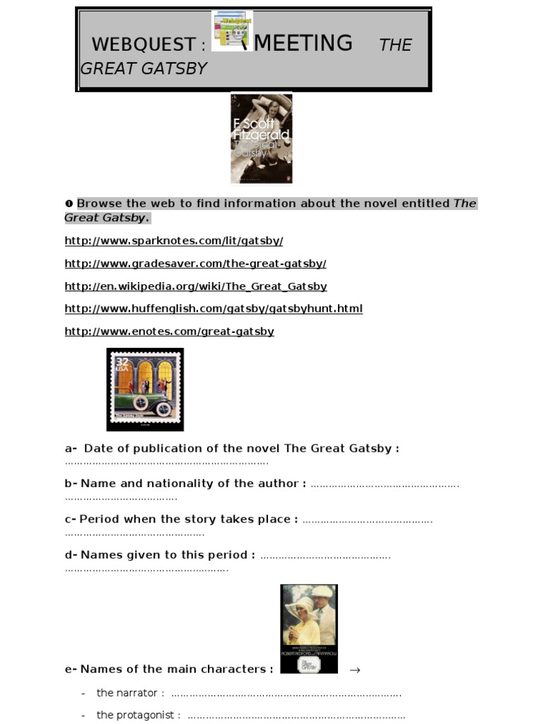 Great Gatsby Webquest Guide | PDF