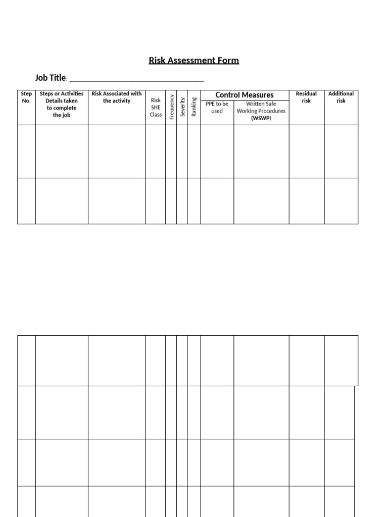 Risk Assessment Form Template | PDF