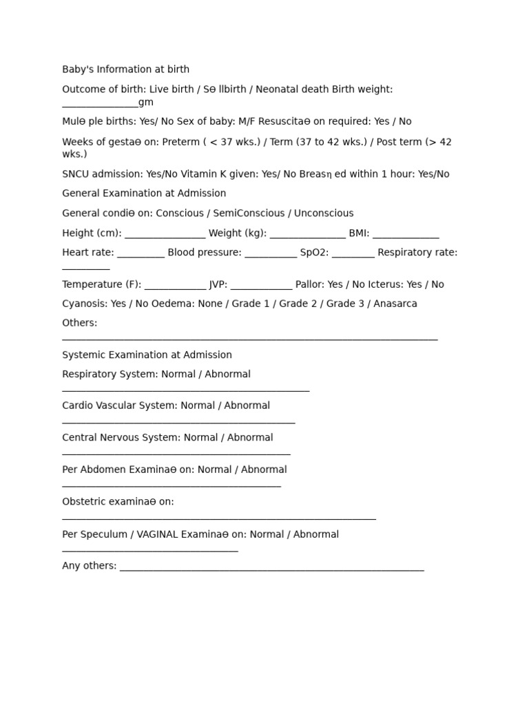 Neonatal Screening Form | PDF