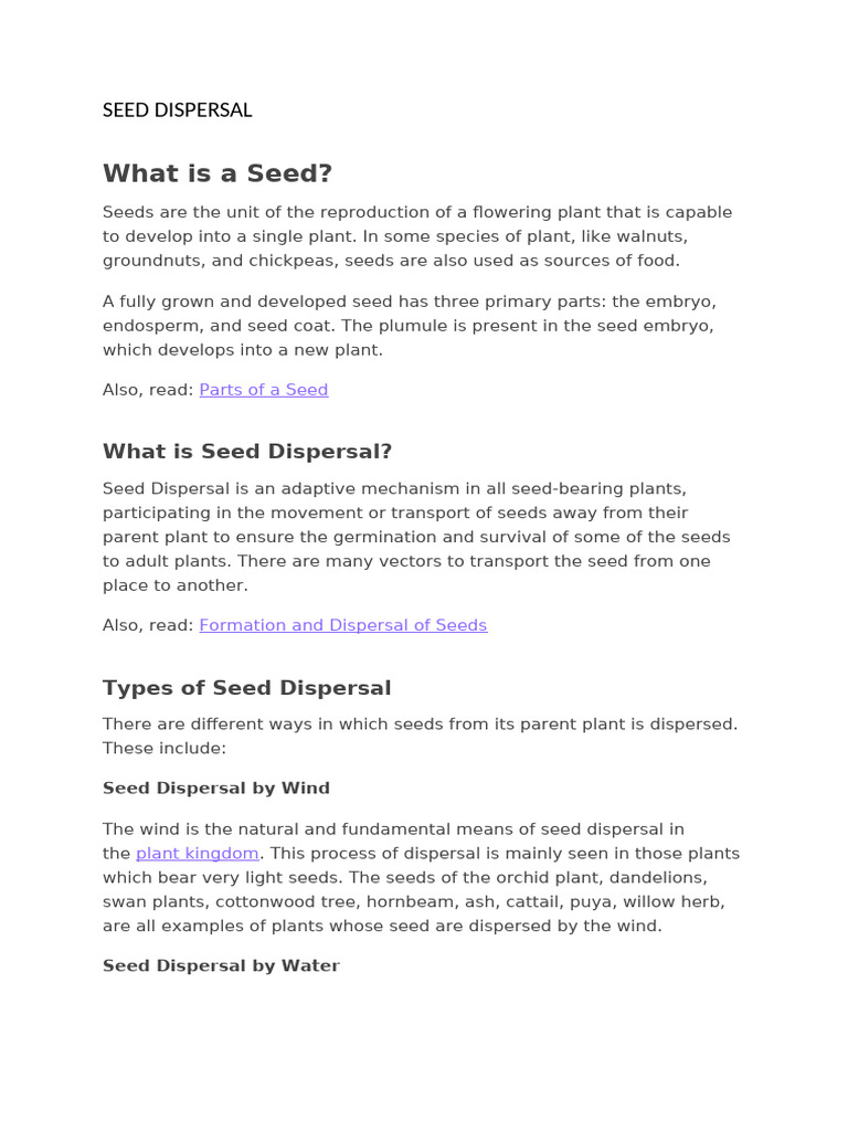 SEED DISPERSAL | PDF | Seed | Fruit