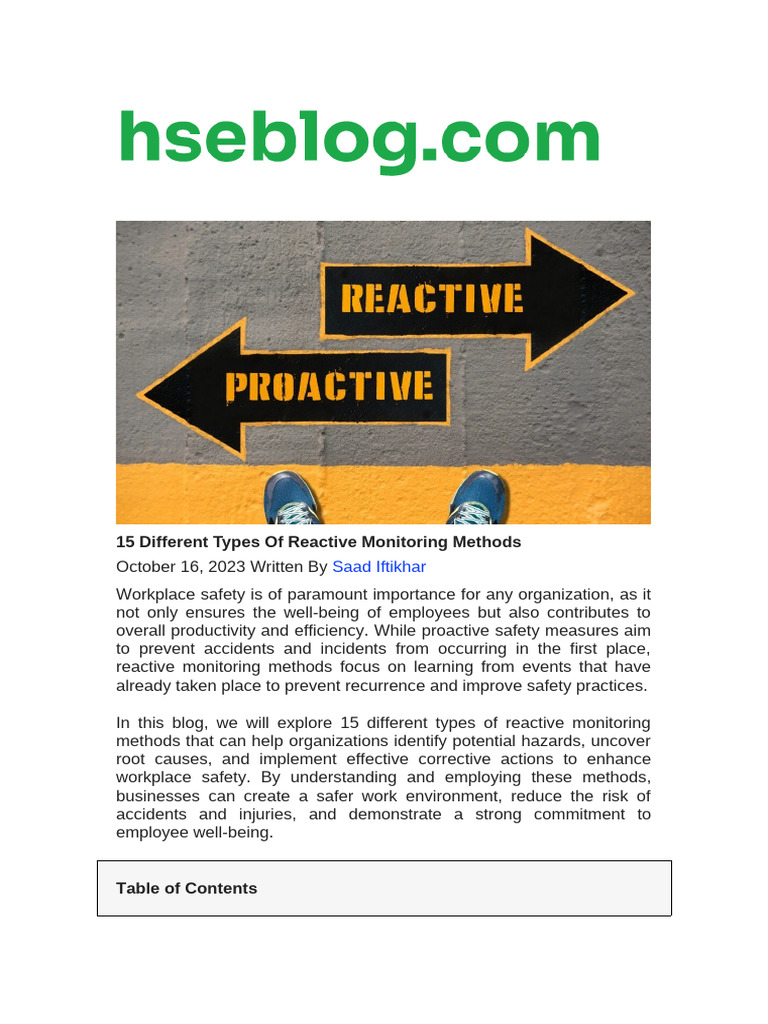 Reactive and Proactive Indicators | PDF | Occupational Safety And ...