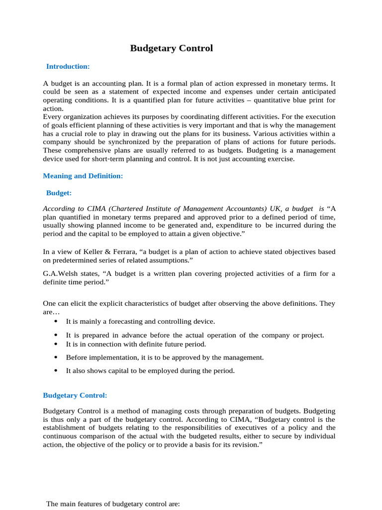 Understanding Budgetary Control Basics | PDF | Budget | Dividend