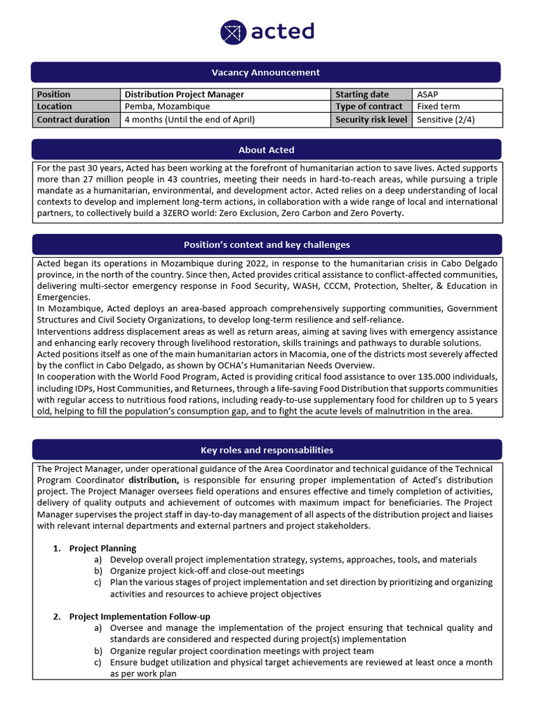 Distribution Project Manager in Mozambique | PDF | Project Management ...