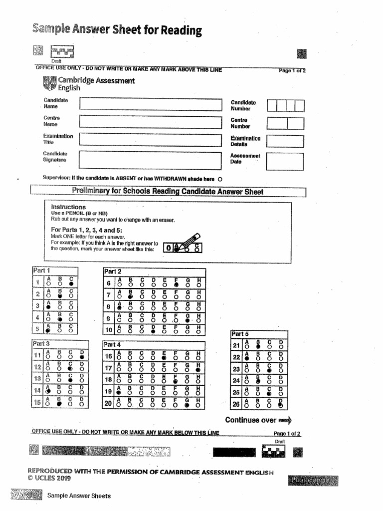 B1. Reading Answer Sheet | PDF