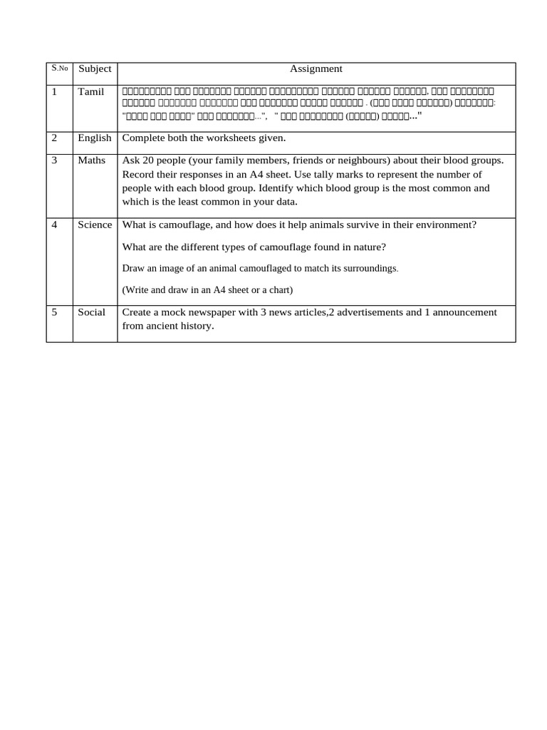 Holiday Assignment - Grade 6 | PDF