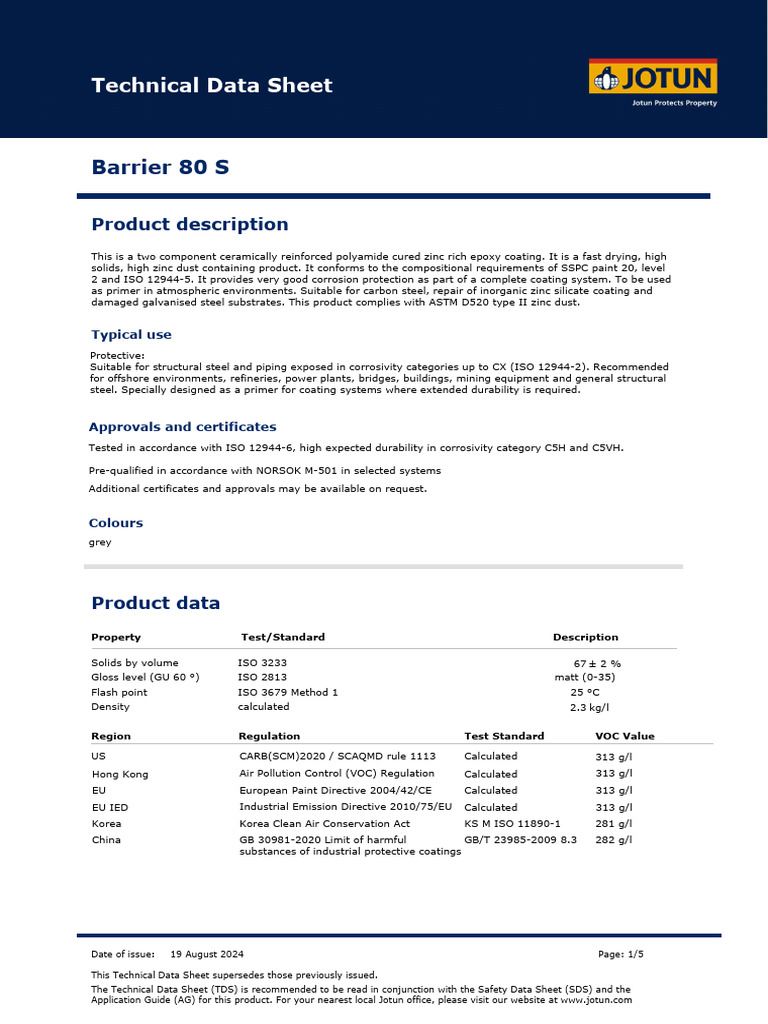 Barrier 80 S Technical Data Sheet | PDF | Corrosion | Coating