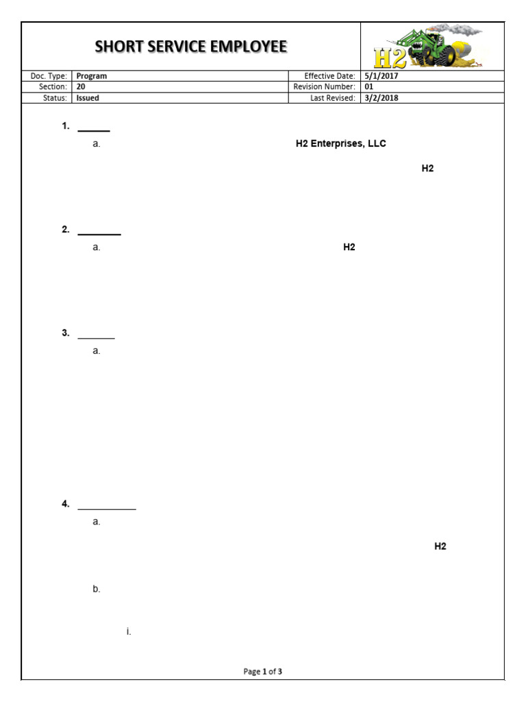 20-Short-Service-Employee-H2-1 | PDF | Occupational Safety And Health ...