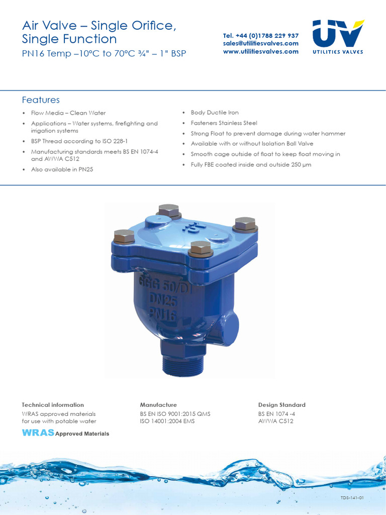 Air Valve Single Orifice Single Function 3 4 1 BSP PN16 | PDF | Valve ...