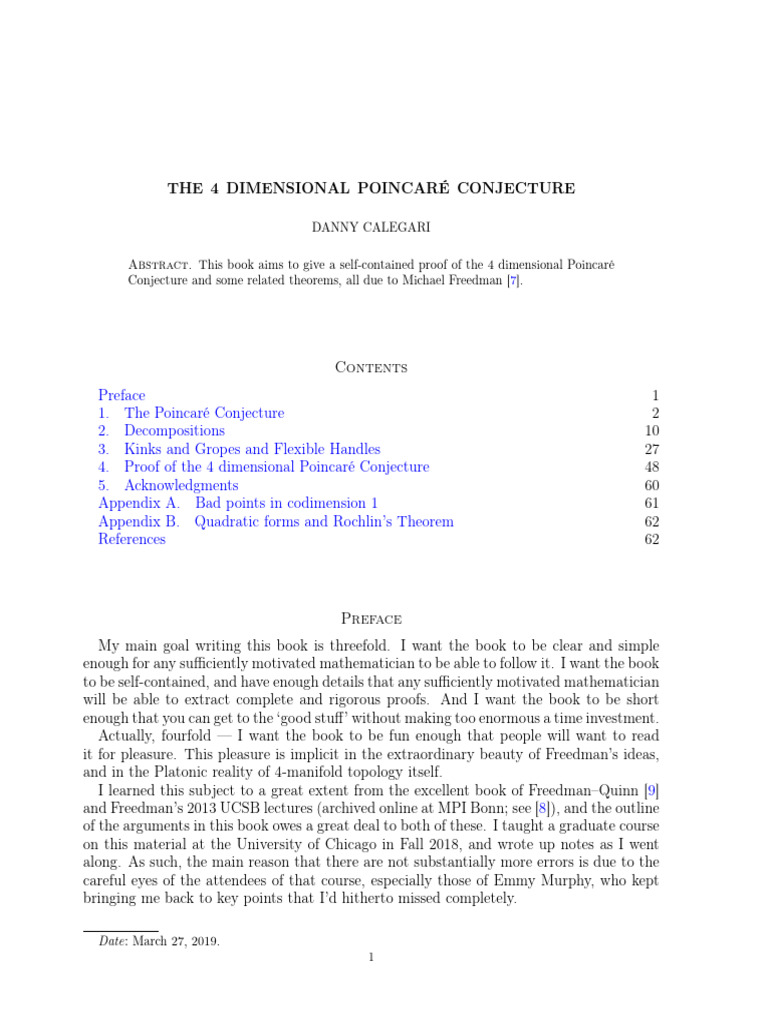 4d poincare conjecture notes | PDF | Manifold | Mathematical Analysis