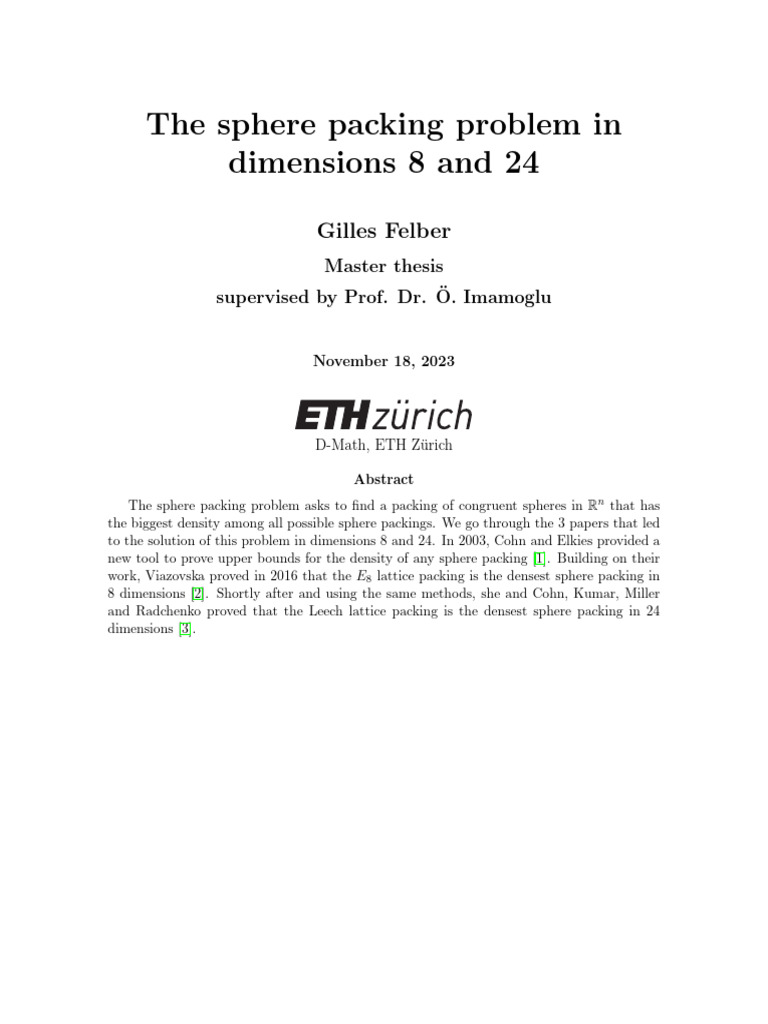 Sphere Packing in 8 & 24 Dimensions | PDF | Fourier Transform | Lattice ...