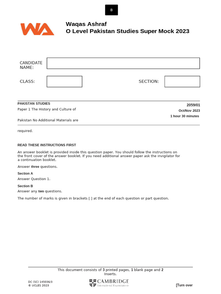 Super Mock p1 2023 B Oct | PDF | Pakistan | South Asia