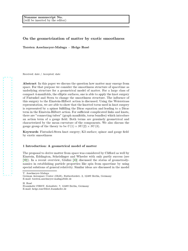Exotic Smoothness and Matter Geometry | PDF | Differentiable Manifold ...