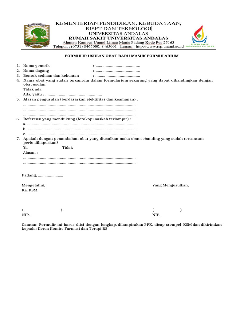 Formulir Usulan Obat Pdf
