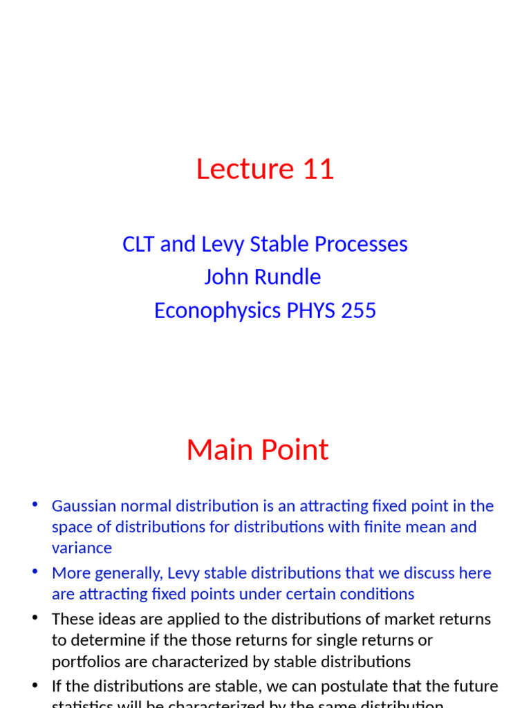 Lecture 11 CLT Levy Stable | PDF | Normal Distribution | Probability Distribution