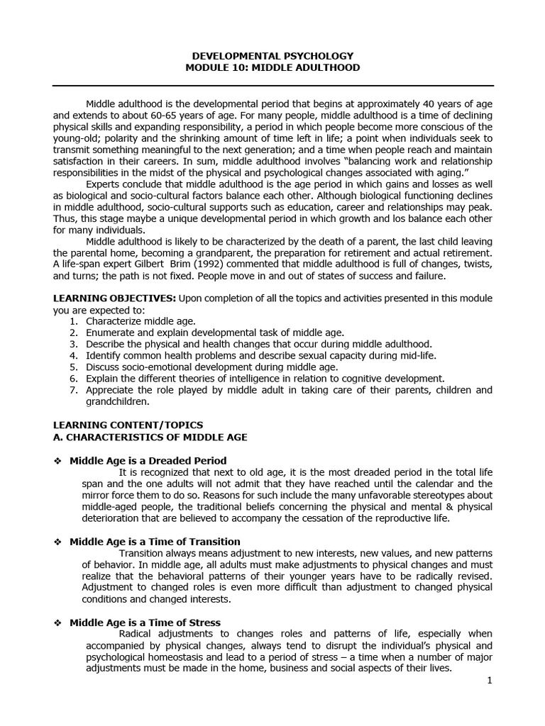 MIDDLE-ADULTHOOD | PDF | Grandparent | Intelligence