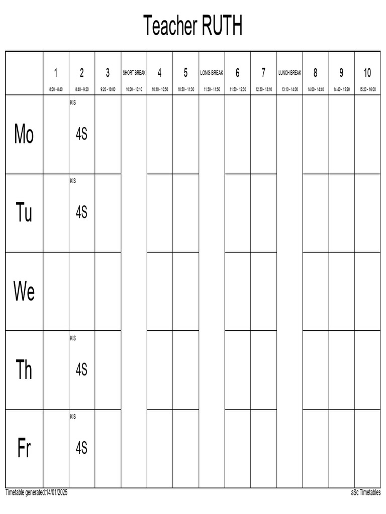2025 Term 1 Teacher Timetable | PDF