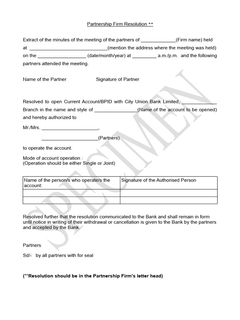 Partnership Firm Resolution | PDF