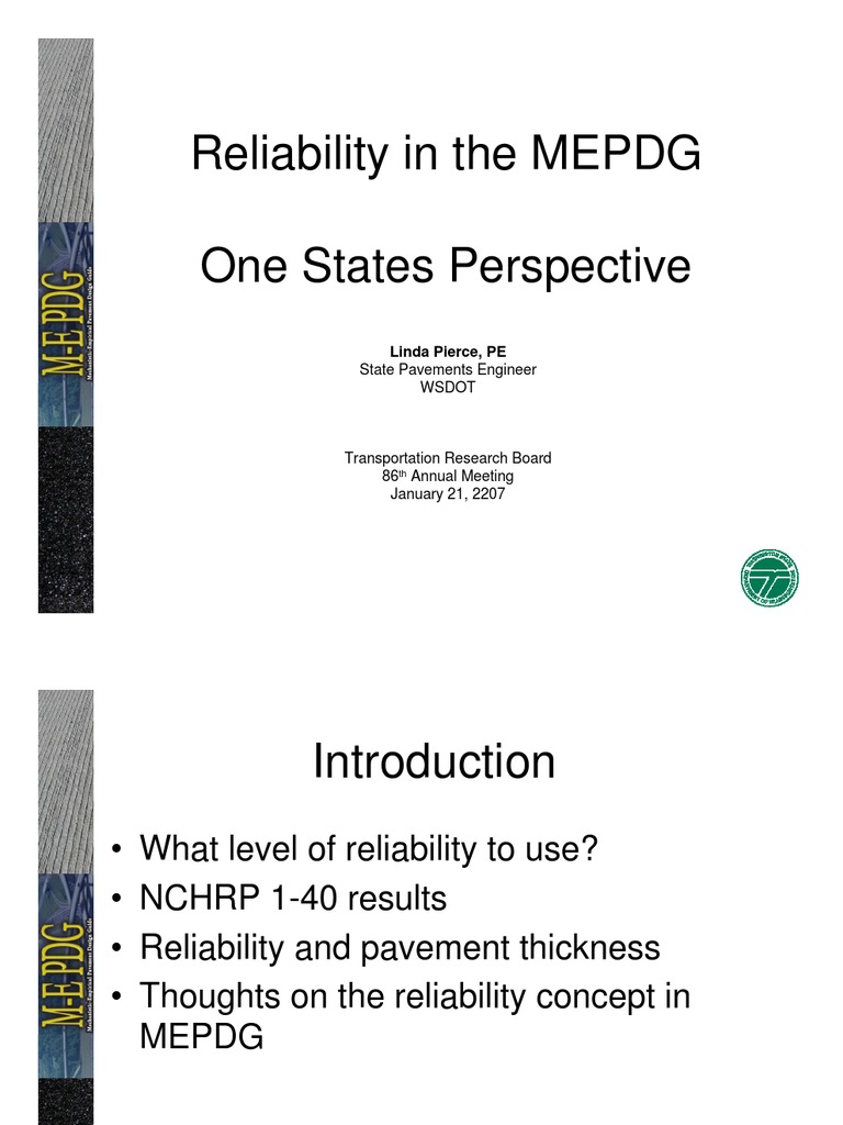 Reliability in The MEPDG One States Perspective: State Pavements ...
