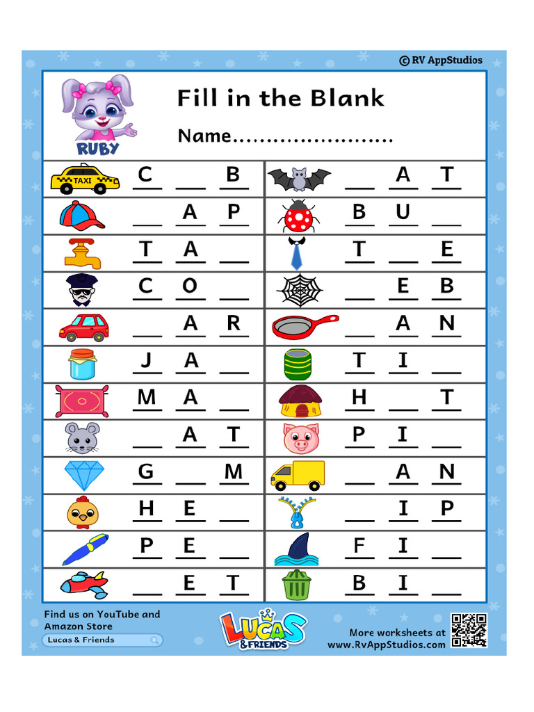 135 Free Printable Worksheets For Kids Fill in The Blanks Spelling ...