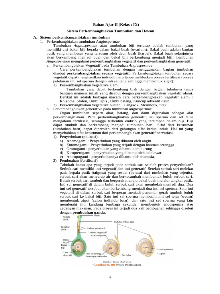 Bahan Ajar 2 Sistem Perkembangbiakan Tumbuhan | PDF