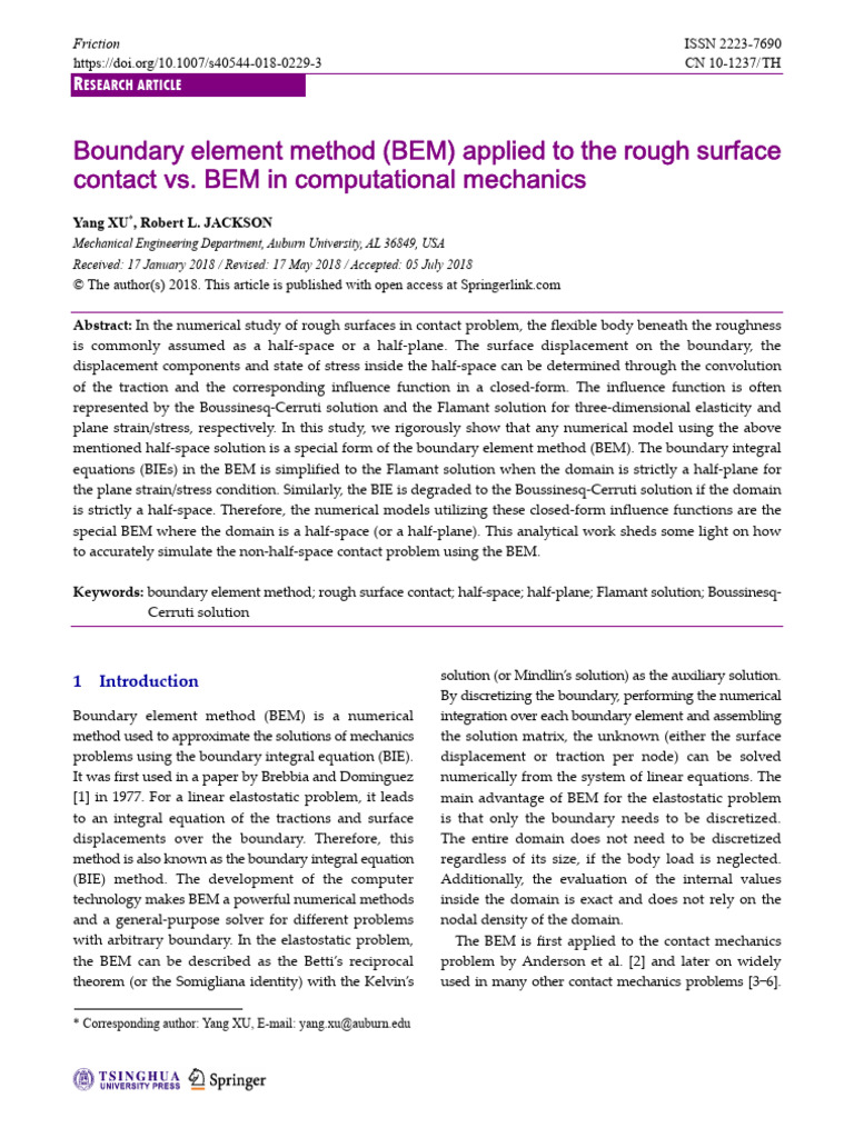 Boundary Element Method Applied To The Rough Surface Contact vs. BEM in ...