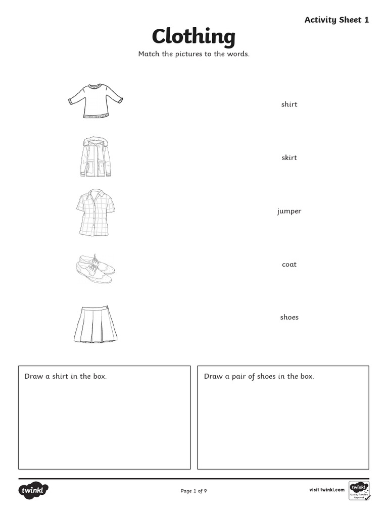 T T 289754 Clothes Activity Sheets - Ver - 1 Pages | PDF | Sock | Sweater